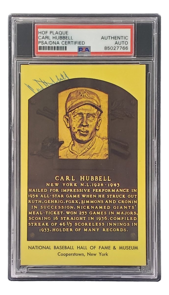 Carl Hubbell Signed 4x6 New York Giants Hall Of Fame Plaque Card PSA/D ...