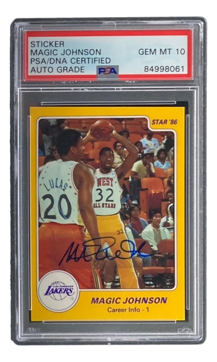 Magic Johnson Signed LA Lakers 1986 Star #6 Trading Card PSA/DNA Gem MT ...