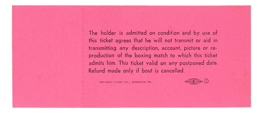 1965 Muhammad Ali Vs Sonny Liston Phantom Punch Pink Full Ticket ...