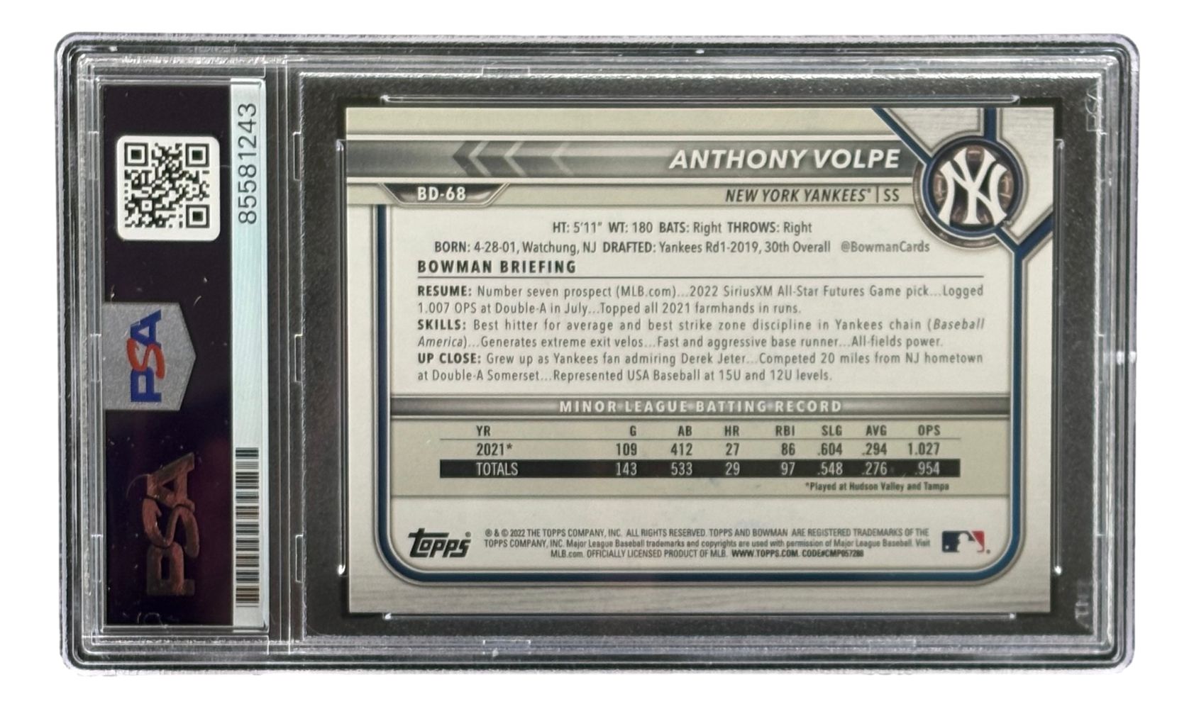 Anthony Volpe Signed 2022 Bowman #BD-68 New York Yankees Rookie Card P – Sports Integrity