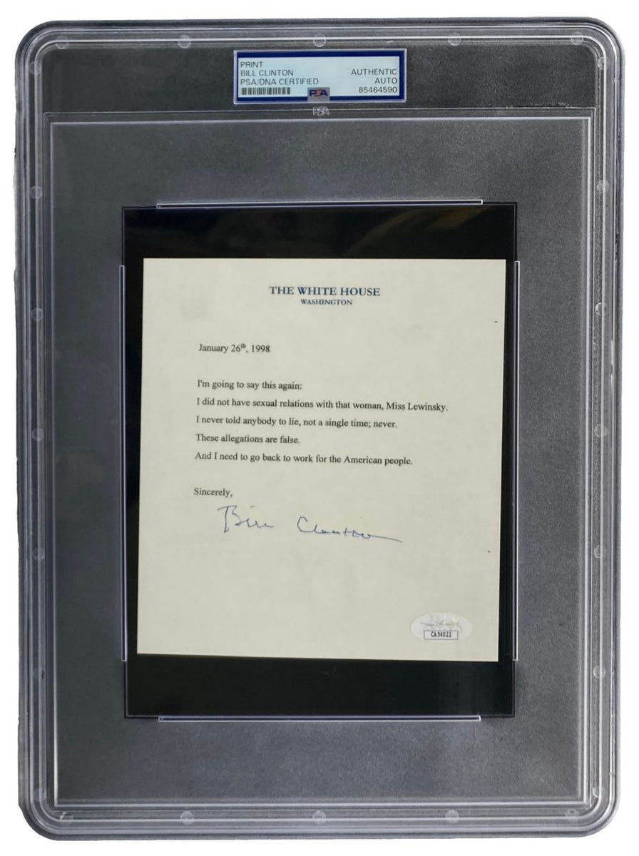 Bill Clinton Signed 5x6 Mock White House Letter Monica Lewinsky PSA ...