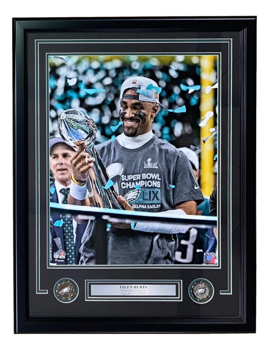 Jalen Hurts Framed 16x20 Philadelphia Eagles Super Bowl 59 Trophy Phot ...