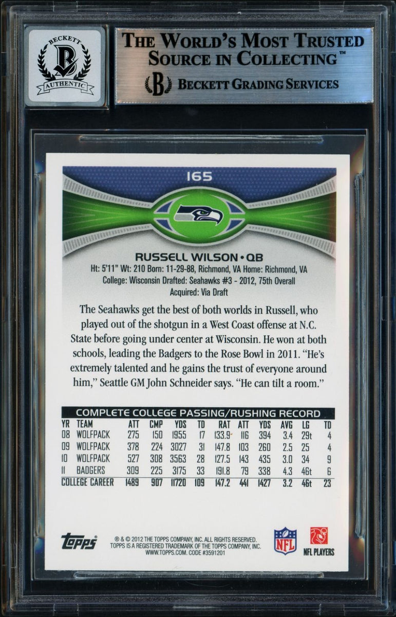 Russell Wilson Signed 2012 Topps #165A Seahawks Rookie Card BAS Auto 1 ...
